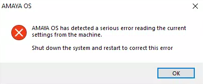 AMAYA OS has detected a serious error reading the current settings from ...